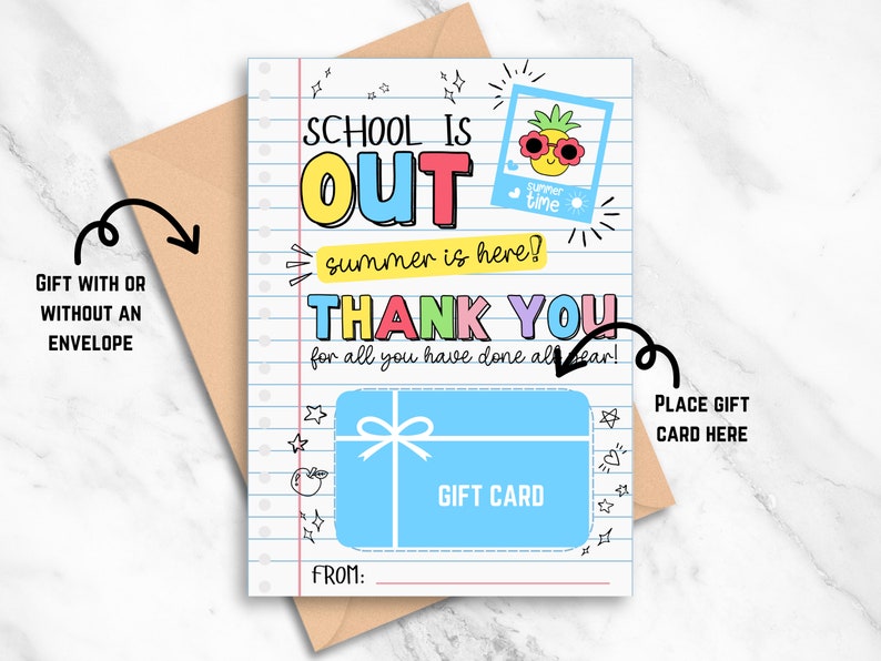Teacher Appreciation Gift Card Holder, School is Out Gift, Printable ...