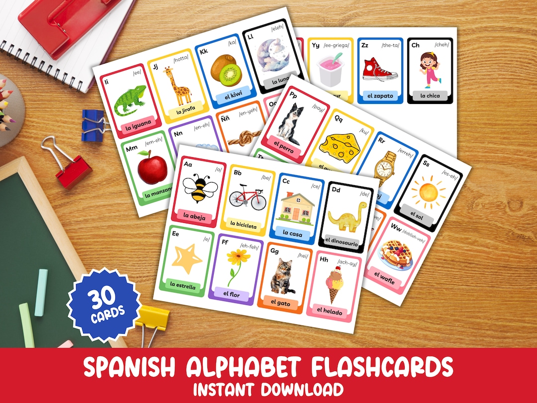 Spanish Alphabet Flashcards for Kids, Bilingual Spanish Alphabet ...