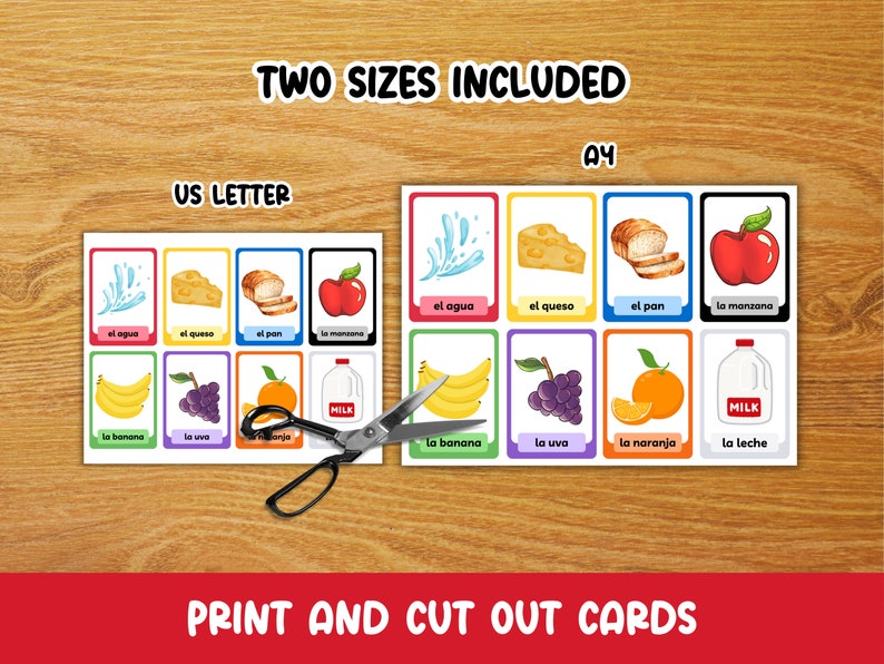 Printable Spanish and English Food Flash Card, Comida Tarjetas Para ...