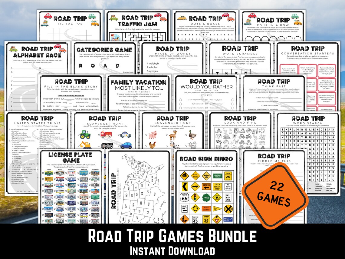 Road Trip Games Bundle, Road Trip Printable, Family Road Trip ...