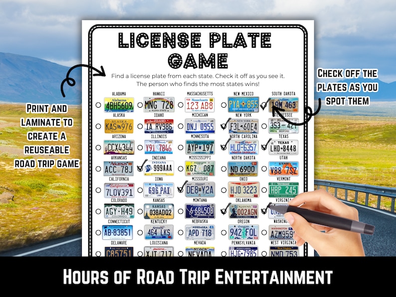 Road Trip License Plate Game, Printable Road Trip Game, Road Trip ...