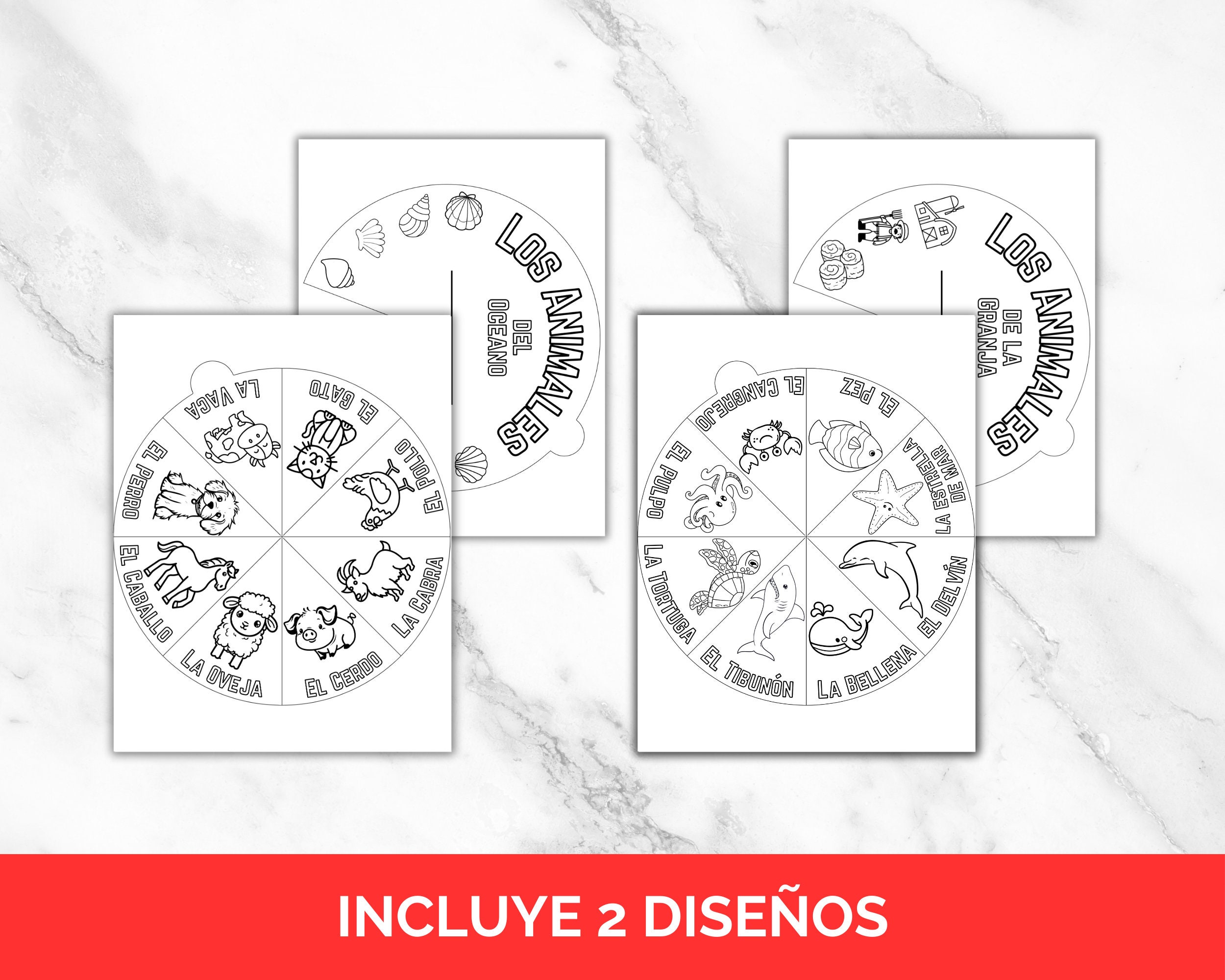 Los Animales Spinner Wheel Craft, Printable Spanish Flash Card Craft ...