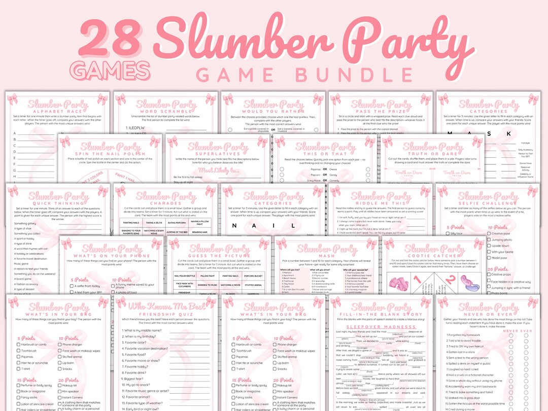 Slumber Party Sleepover Kit, Printable Slumber Party Games, 10th ...