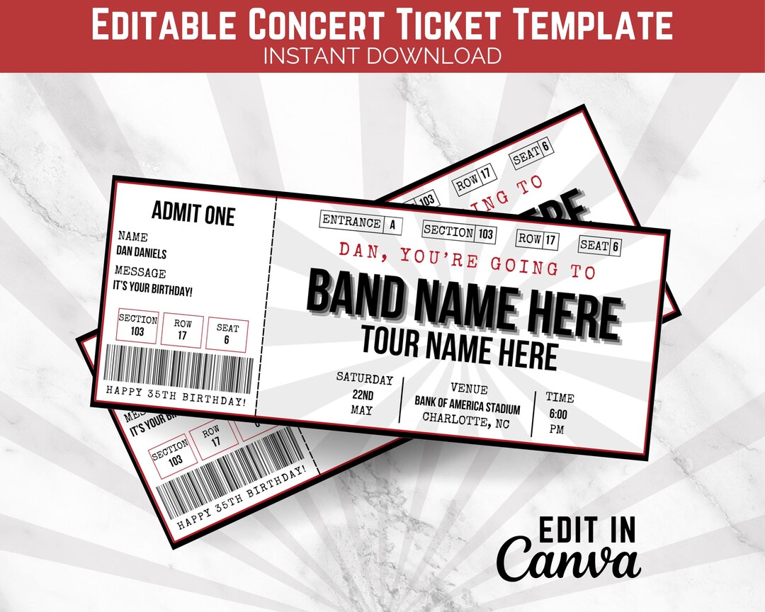 Editable Concert Ticket Template: DIY Surprise Gift (digital Download ...