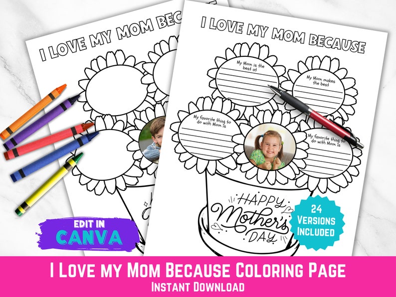 I Love Mom Coloring Page, Printable Mother's Day Activity, Mothers Day ...