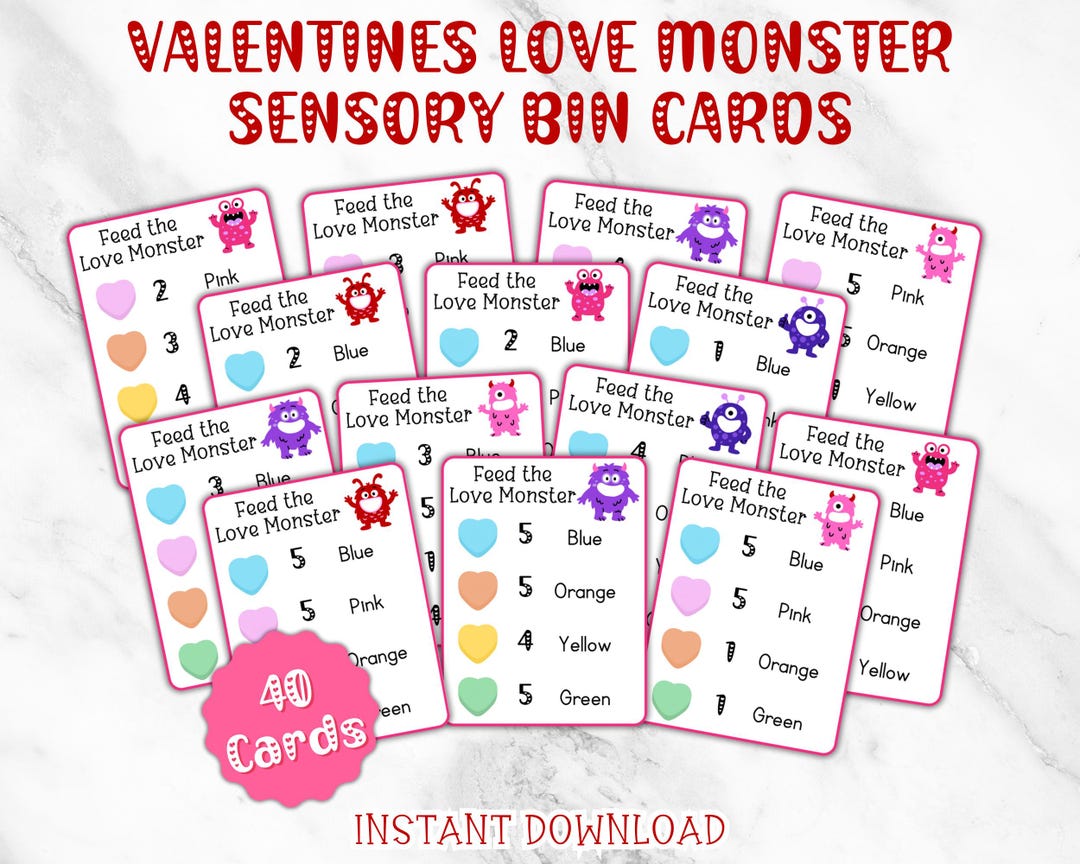Valentines Feed the Love Monster Sensory Bin Task Cards, Valentines ...