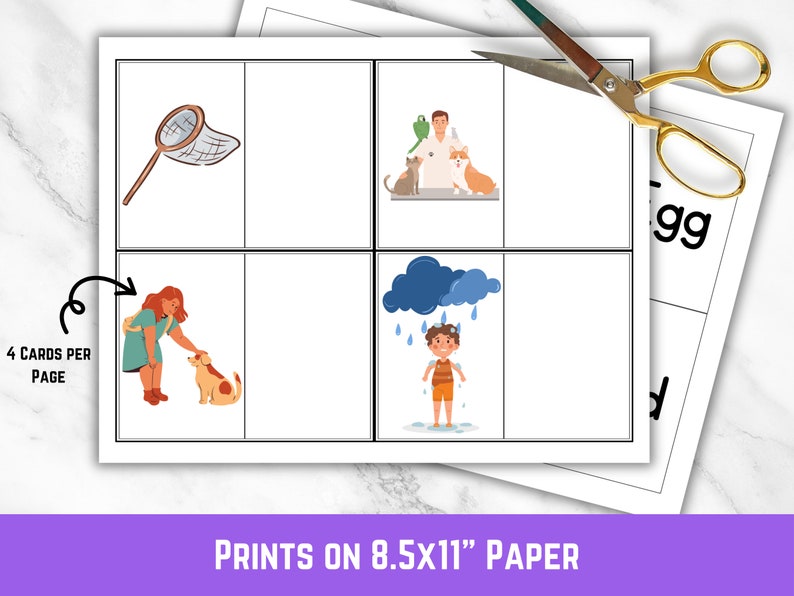 CVC Picture Match Task Cards, Short E Vowel Sound Activity, Printable ...