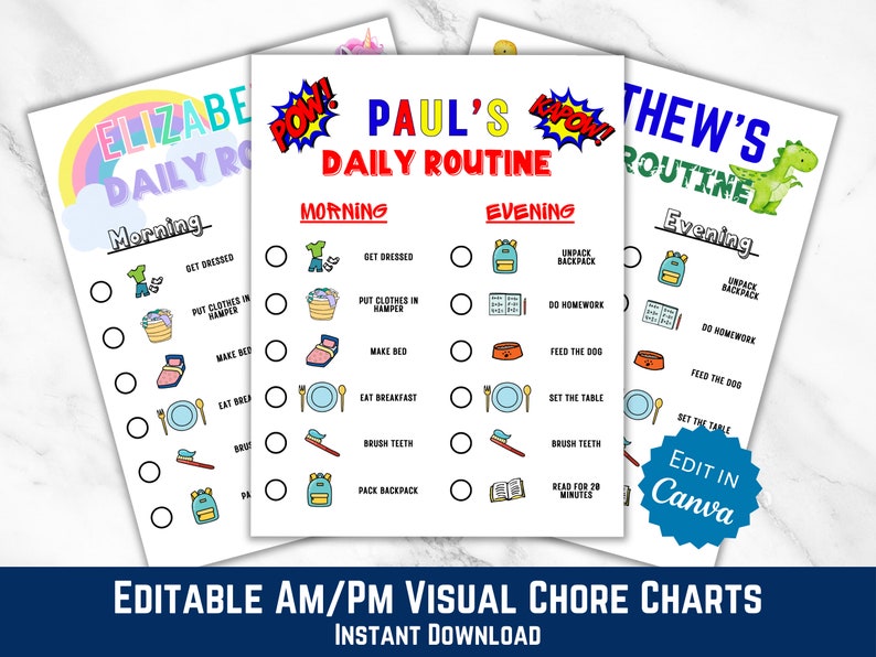 Visual Chore Chart Printable Chore Chart Visual Schedule for Kids Kids ...