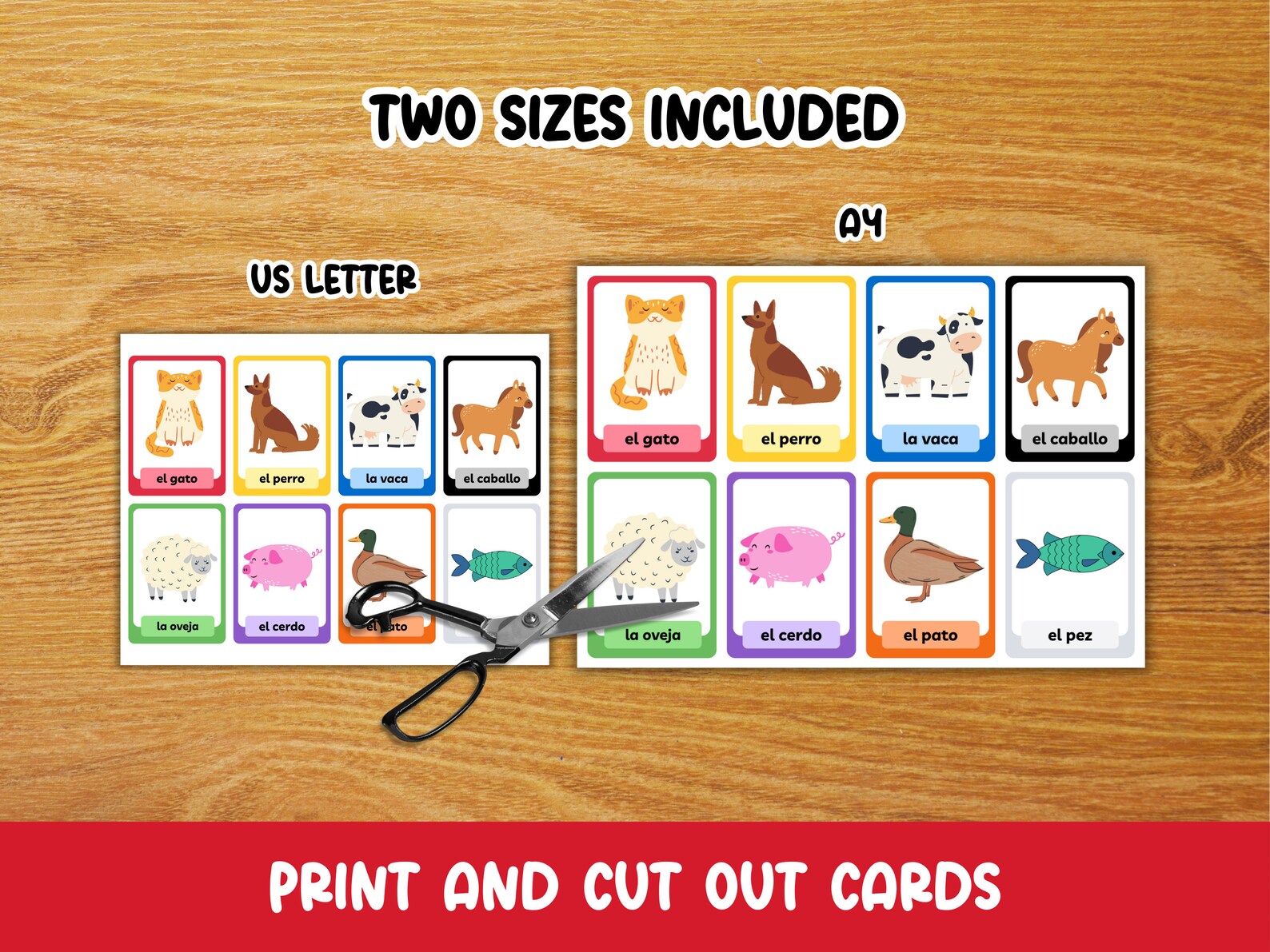 Printable Spanish and English Animal Flash Card, Bilingual Animal ...