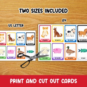 Printable Spanish and English Animal Flash Card, Bilingual Animal ...