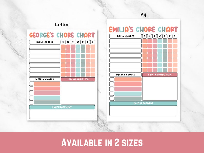 Chore Chart, Editable Daily & Weekly Kids Chore Responsibility Chart ...