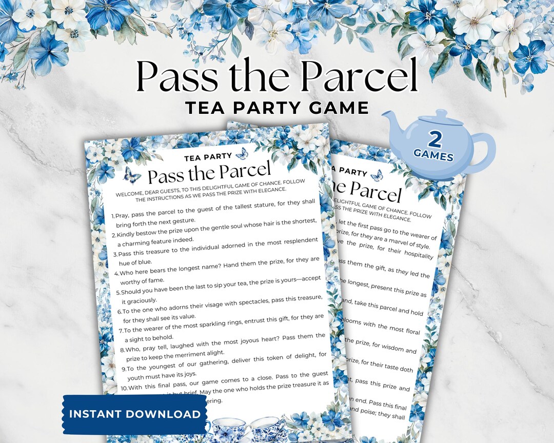 Pass the Prize Tea Party Game, Bridal Shower Games Printable, Kids Teen ...
