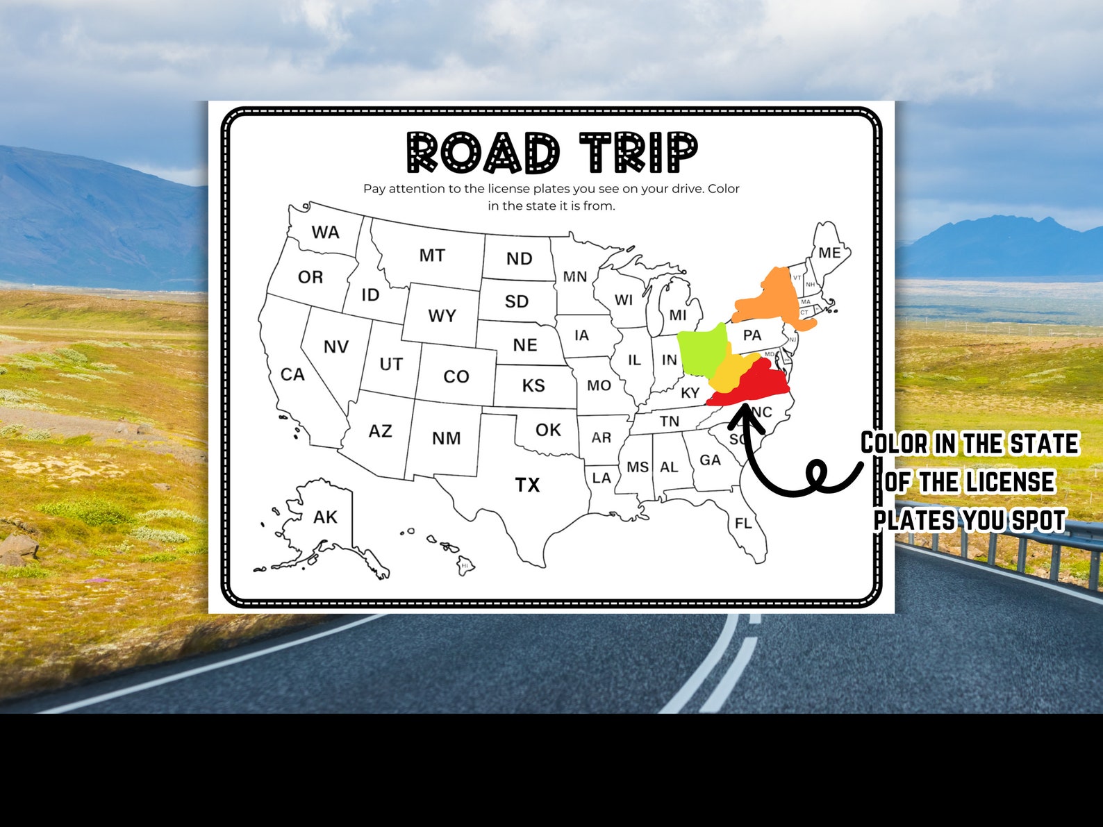 Road Trip License Plate Game, Printable Road Trip Game, Road Trip ...