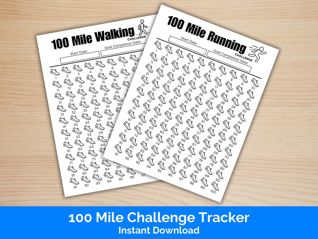 100 Mile Walking/running Challenge Tracker, Printable Exercise Tracker ...
