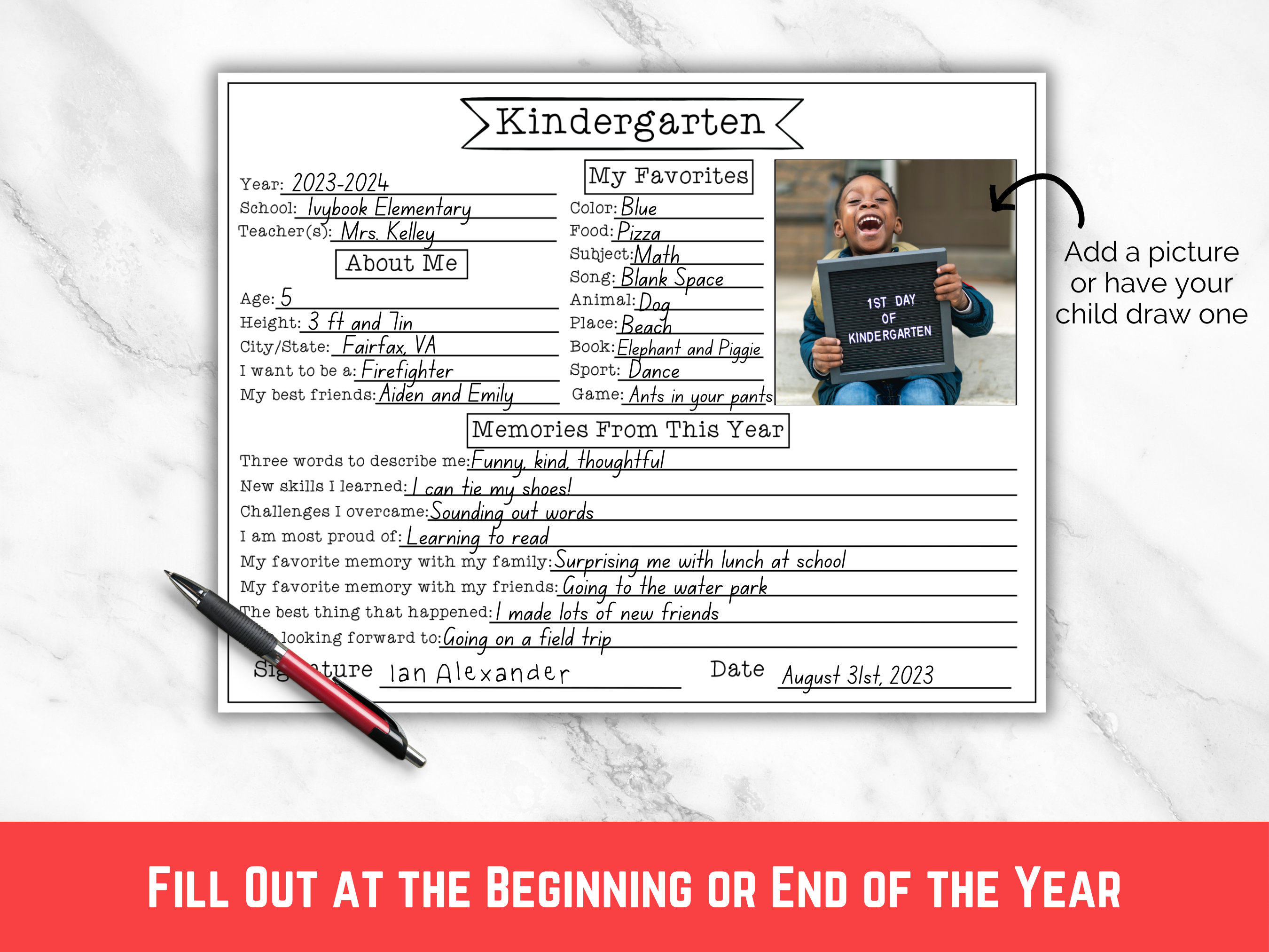 Memory Box Questionnaire, Printable Kids Interview Questions, Keepsake ...