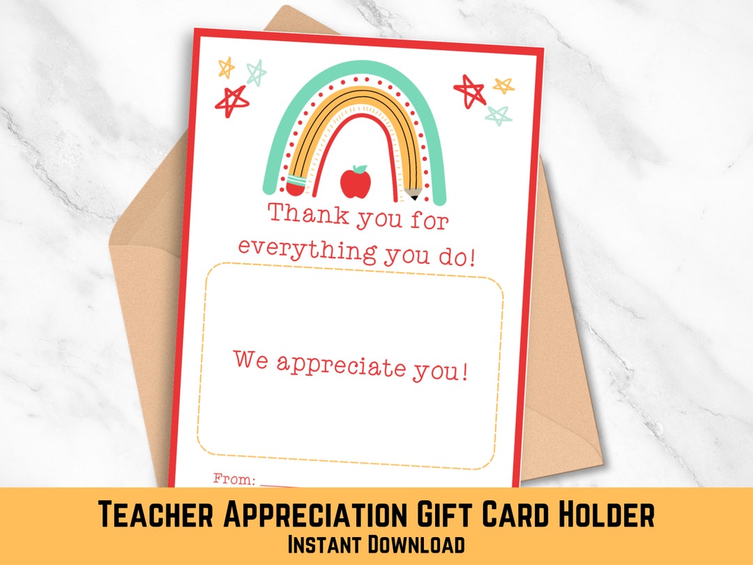 Teacher Appreciation Gift Card Holder, Teacher Thank You Gift ...