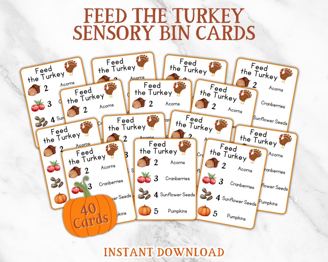 Feed the Turkey Sensory Bin Task Cards, Occupational Therapy Fine Motor ...
