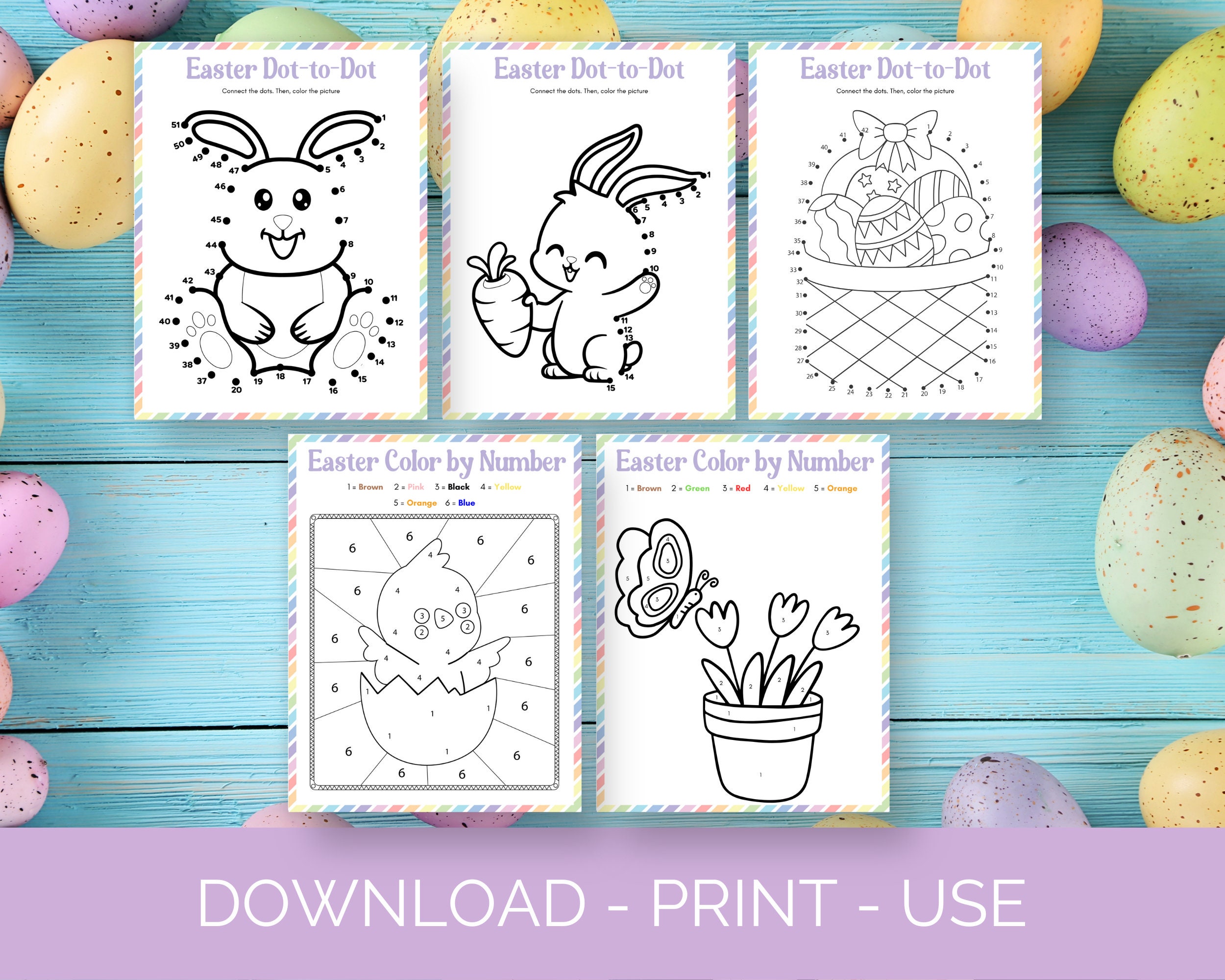 Easter Activity Bundle, Color by Number Easy, Easter Coloring Pages ...