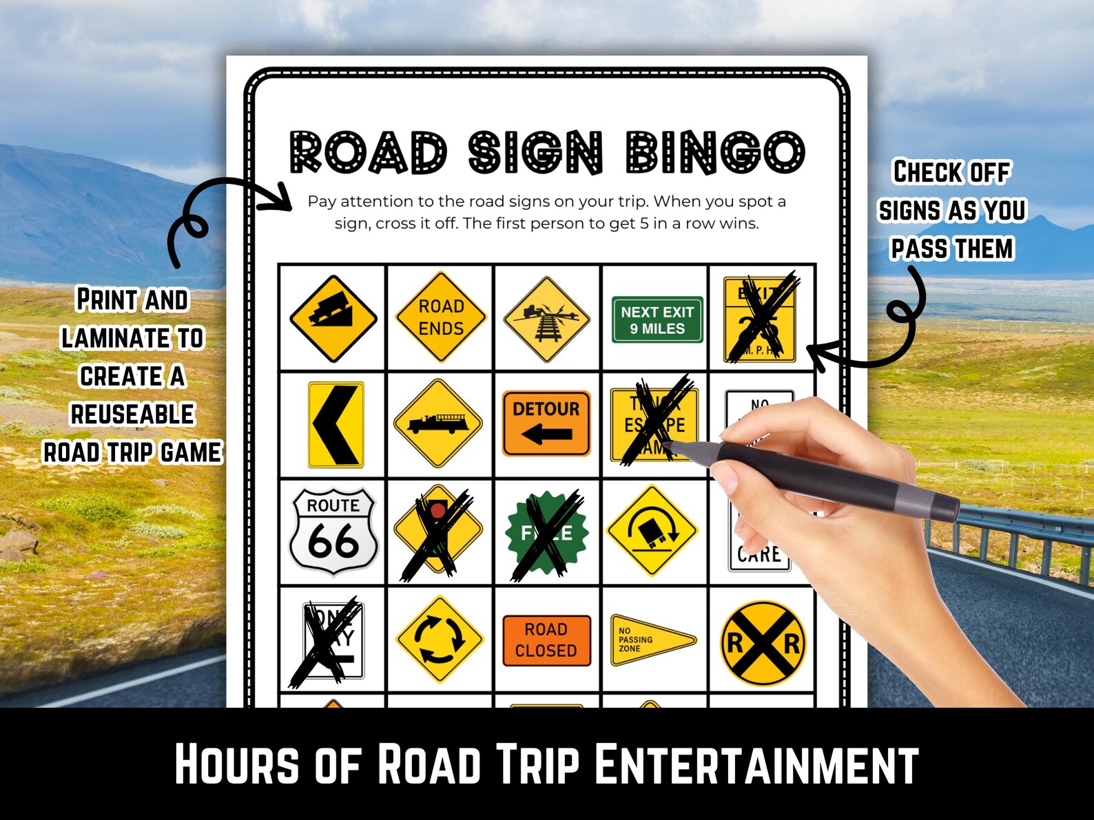 Road Sign Bingo Printable, Road Trip Bingo, Kids Road Trip Games ...