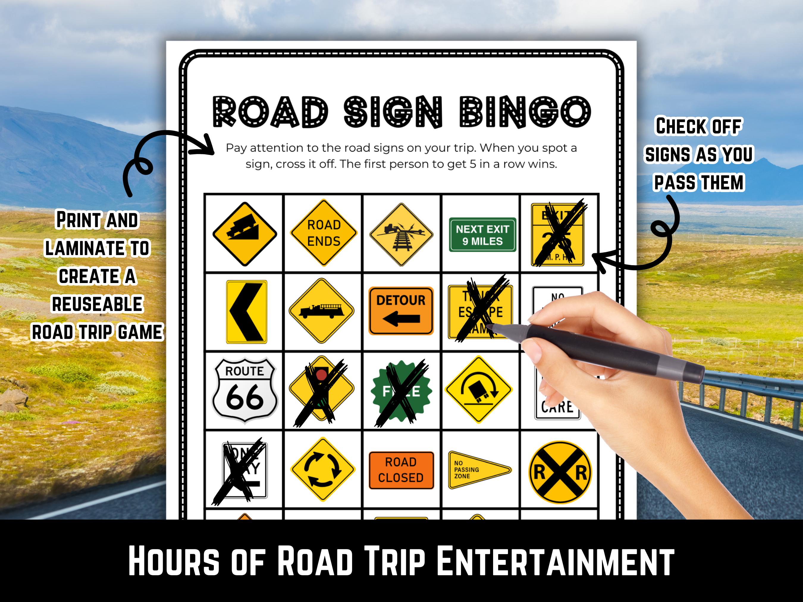 Road Sign Bingo Printable, Road Trip Bingo, Kids Road Trip Games ...