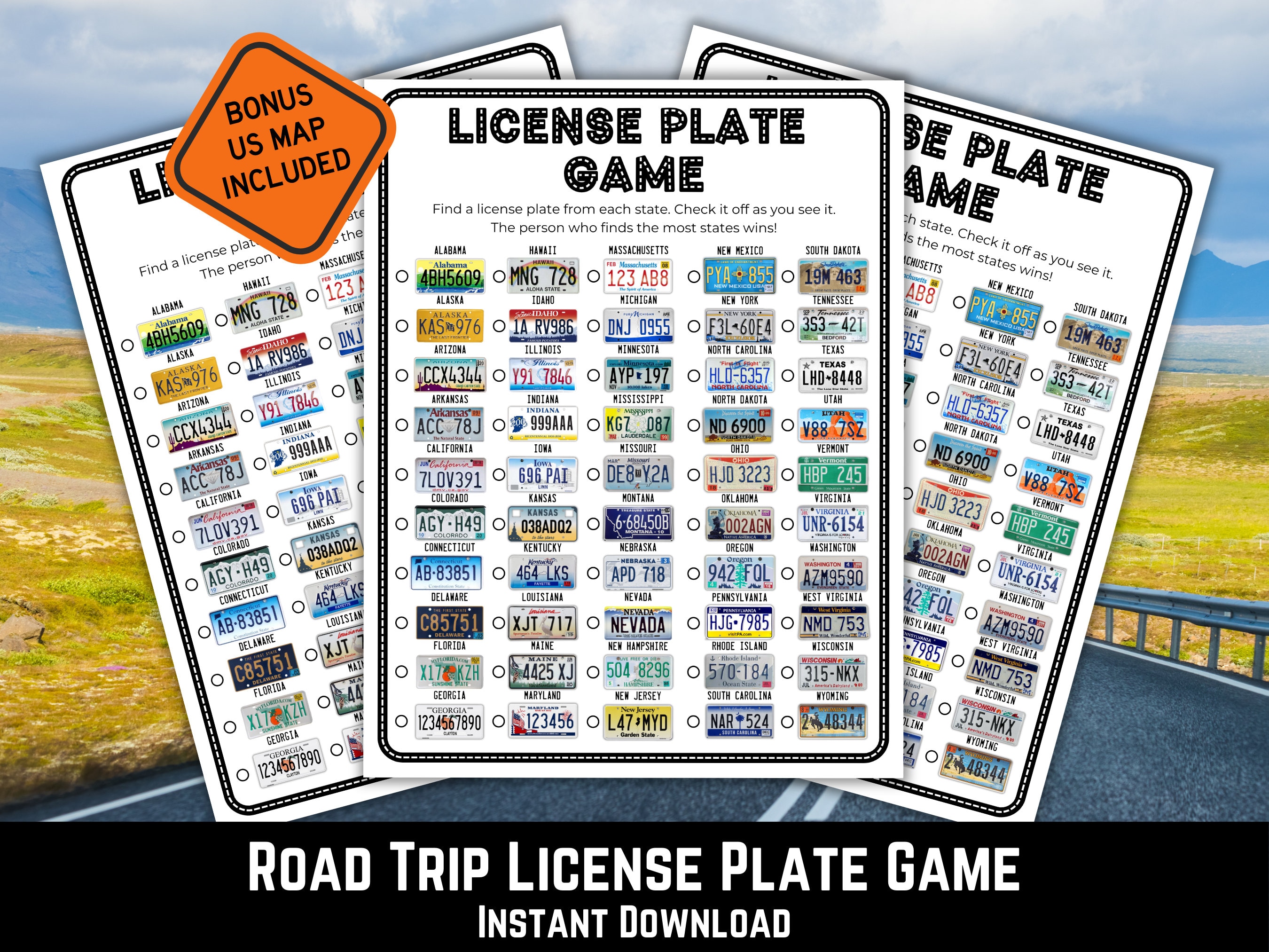 Road Trip License Plate Game, Printable Road Trip Game, Road Trip ...
