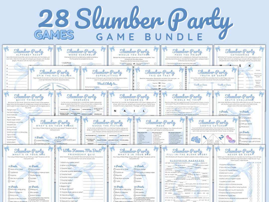 Slumber Party Sleepover Kit, Printable Slumber Party Games, 10th ...