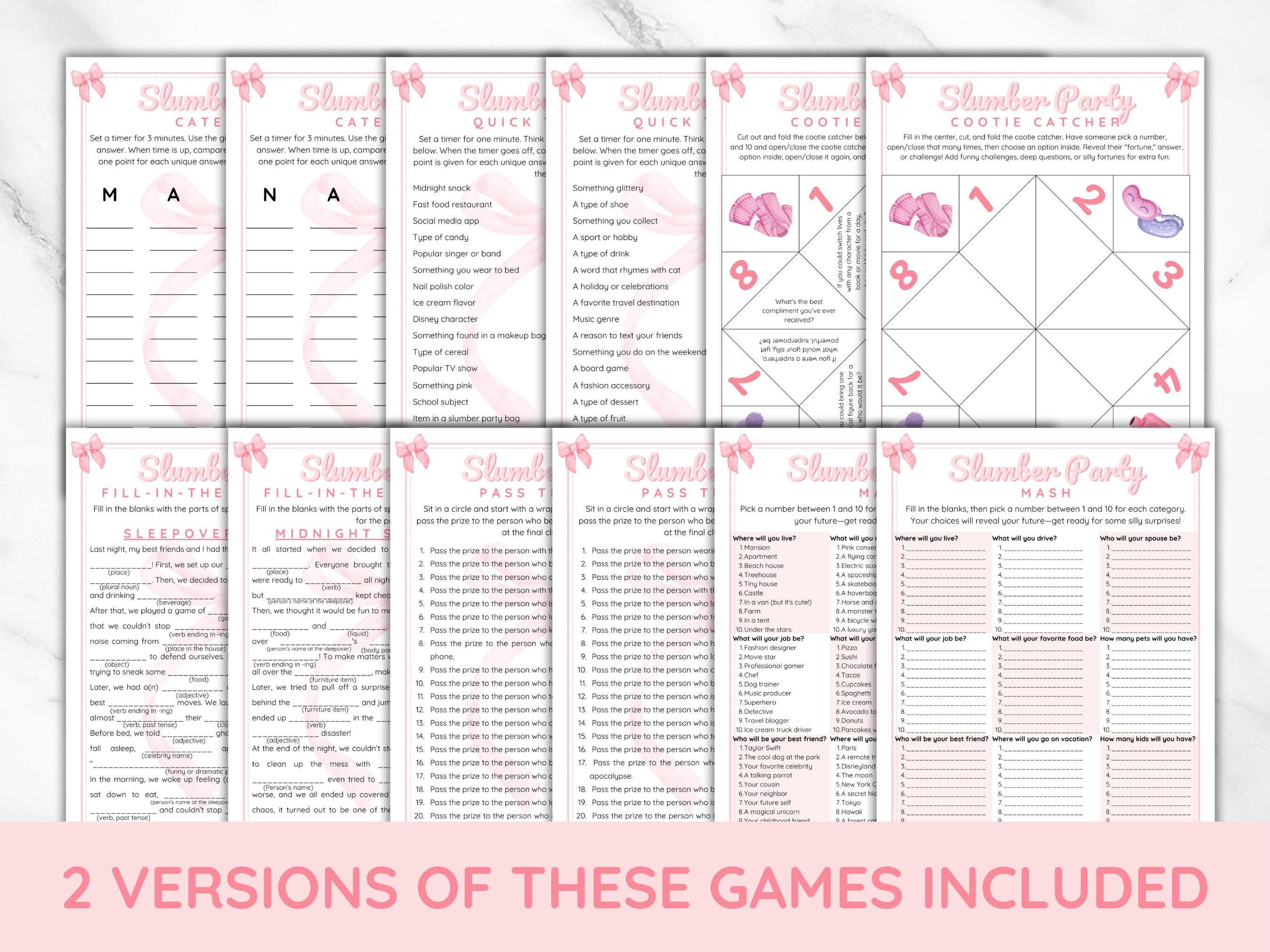Slumber Party Sleepover Kit, Printable Slumber Party Games, 10th ...