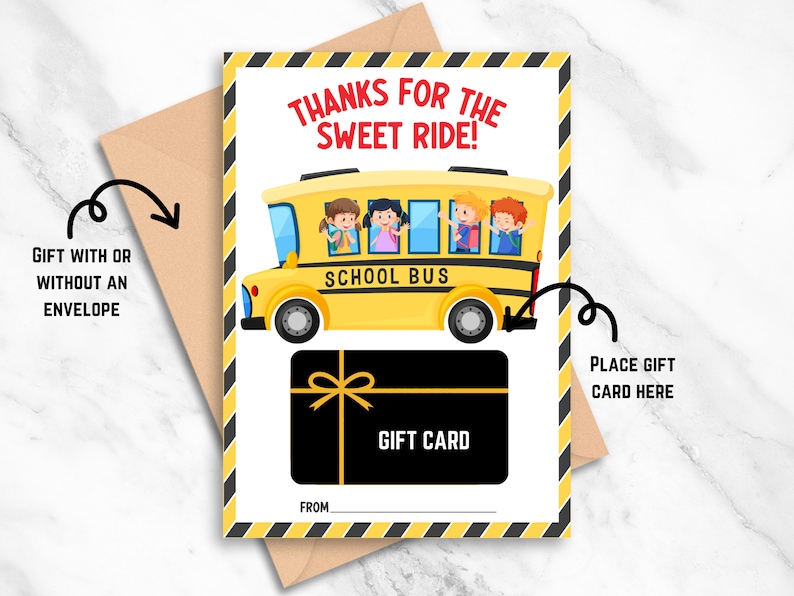 Bus Driver Gift Card Holder, Printable Bus Driver Appreciation Gift ...