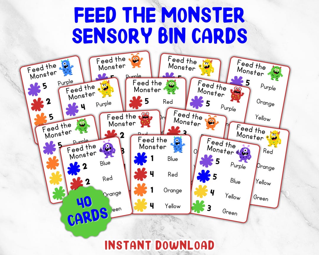 Feed the Monster Sensory Bin Task Cards, Halloween Sensory Bin Play ...