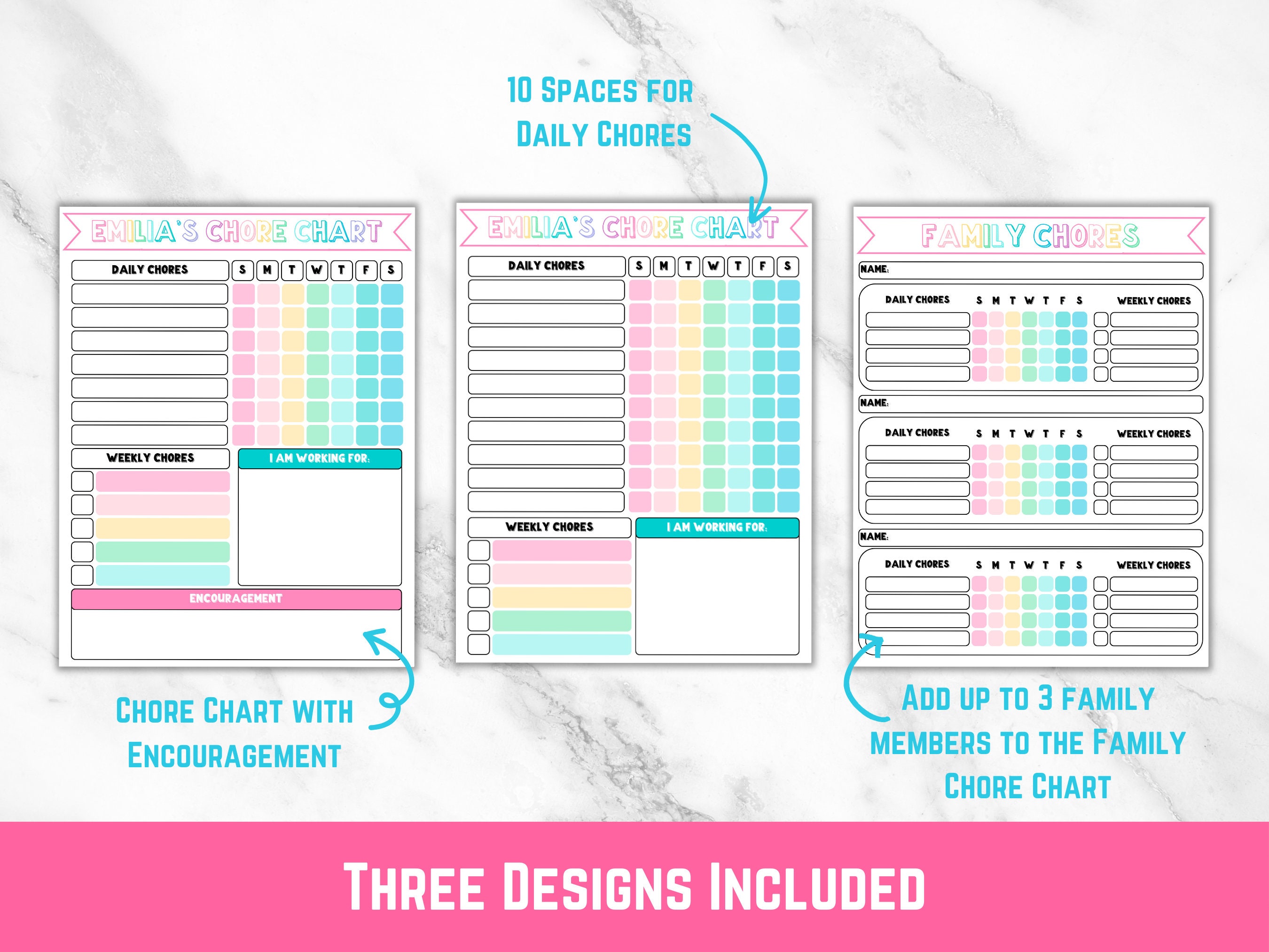 Chore Chart, Editable Daily & Weekly Kids Chore Responsibility Chart ...