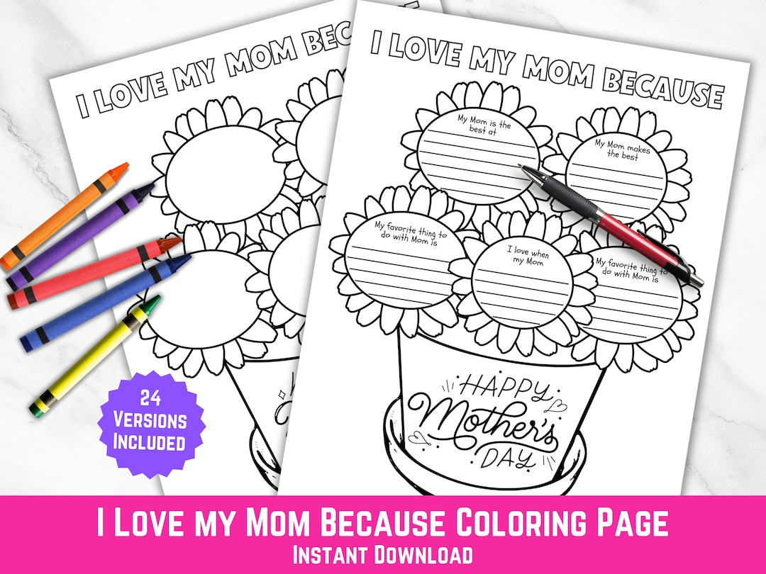 I Love Mom Coloring Page, Printable Mother's Day Activity, Mothers Day ...
