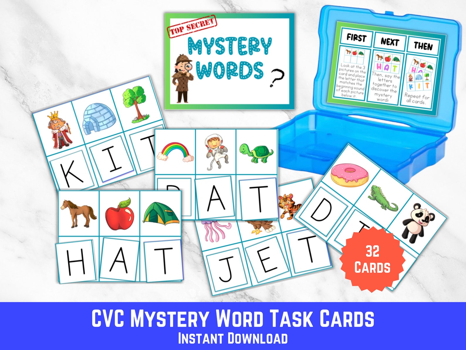 Mystery Words Phonics Game: CVC Task Cards (digital Download) - Etsy