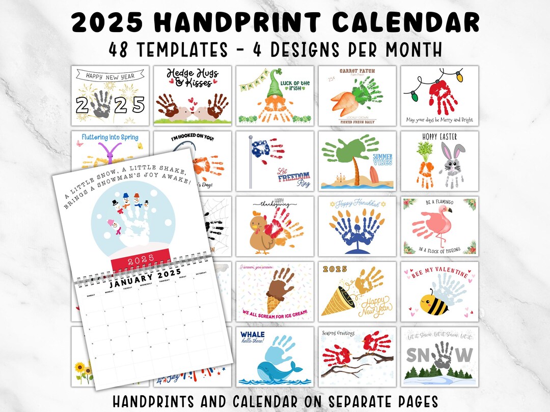 Printable Handprint Calendar 2025, Printable Handprint Footprint Art ...
