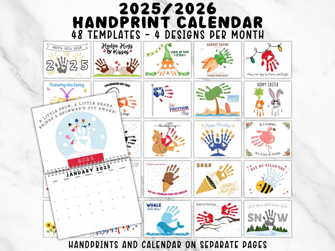 Printable Handprint Calendar 2025/2026, Handprint Footprint Art for ...