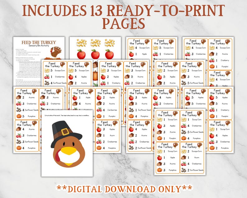 Feed the Turkey Sensory Bin Task Cards, Occupational Therapy Fine Motor ...