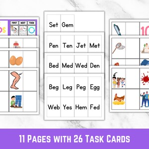 CVC Picture Match Task Cards, Short E Vowel Sound Activity, Printable ...