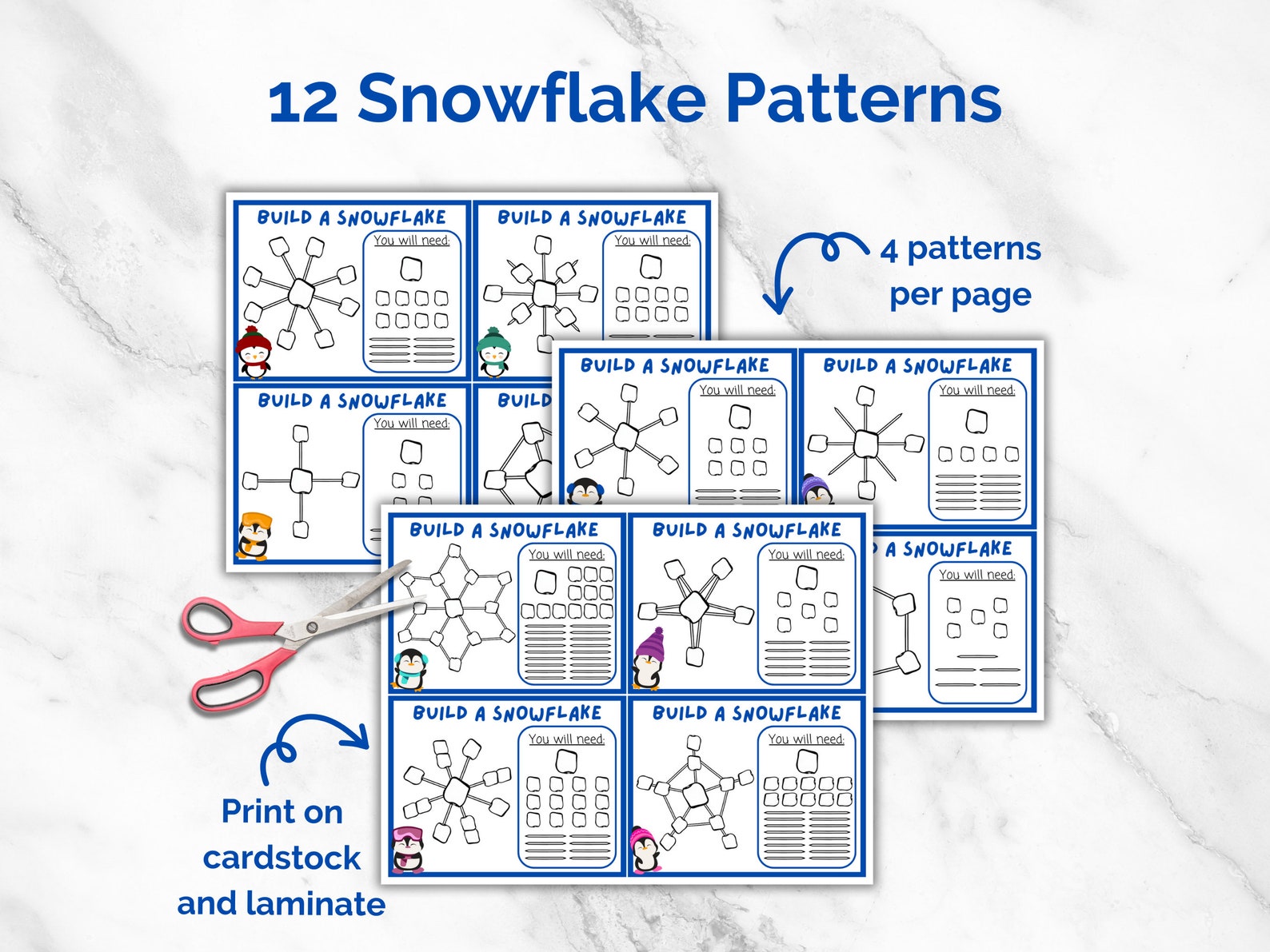 Marshmallow and Toothpick Snowflakes Activity Printable Game for ...