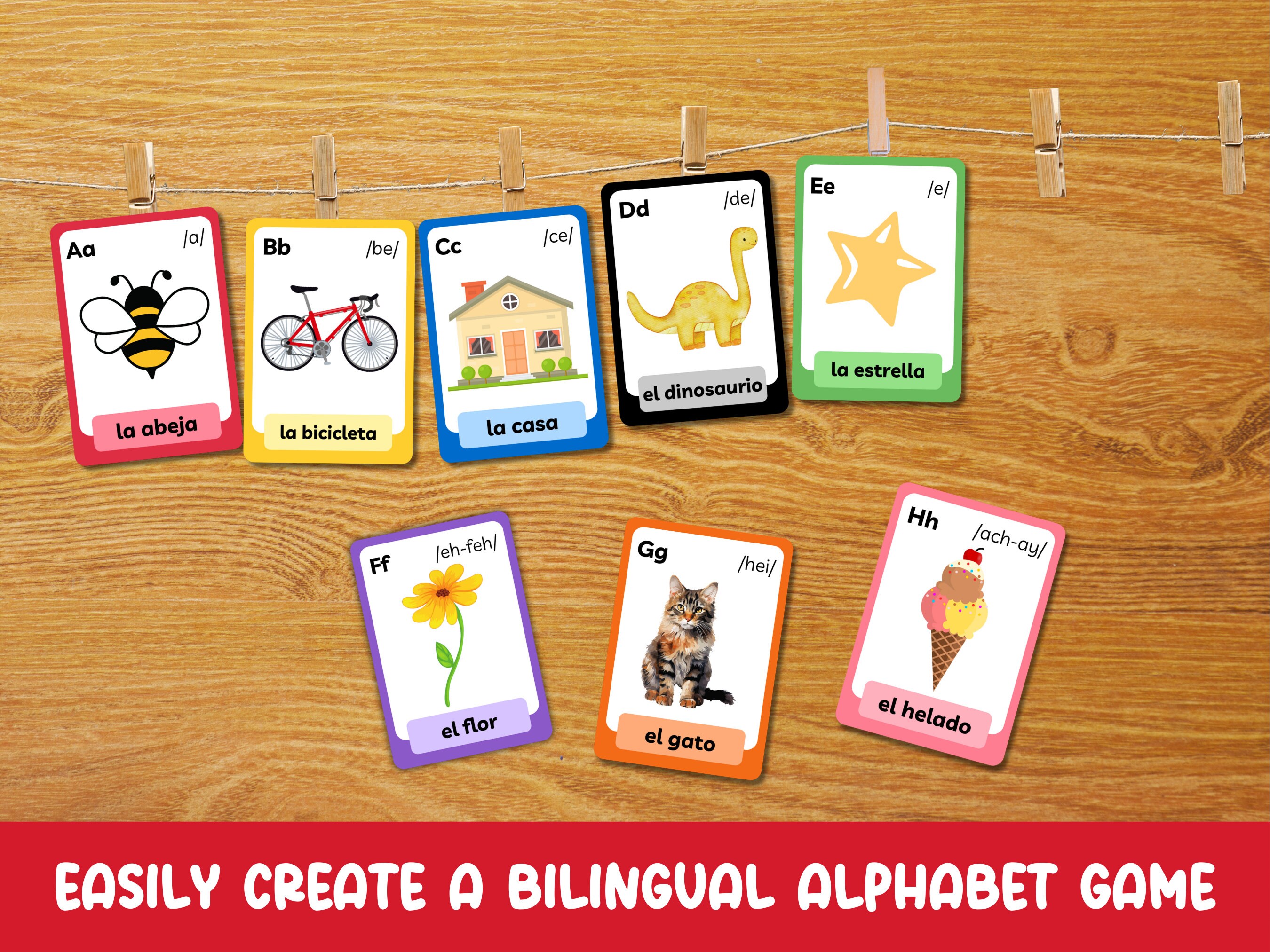 Spanish Alphabet Flashcards for Kids, Bilingual Spanish Alphabet ...