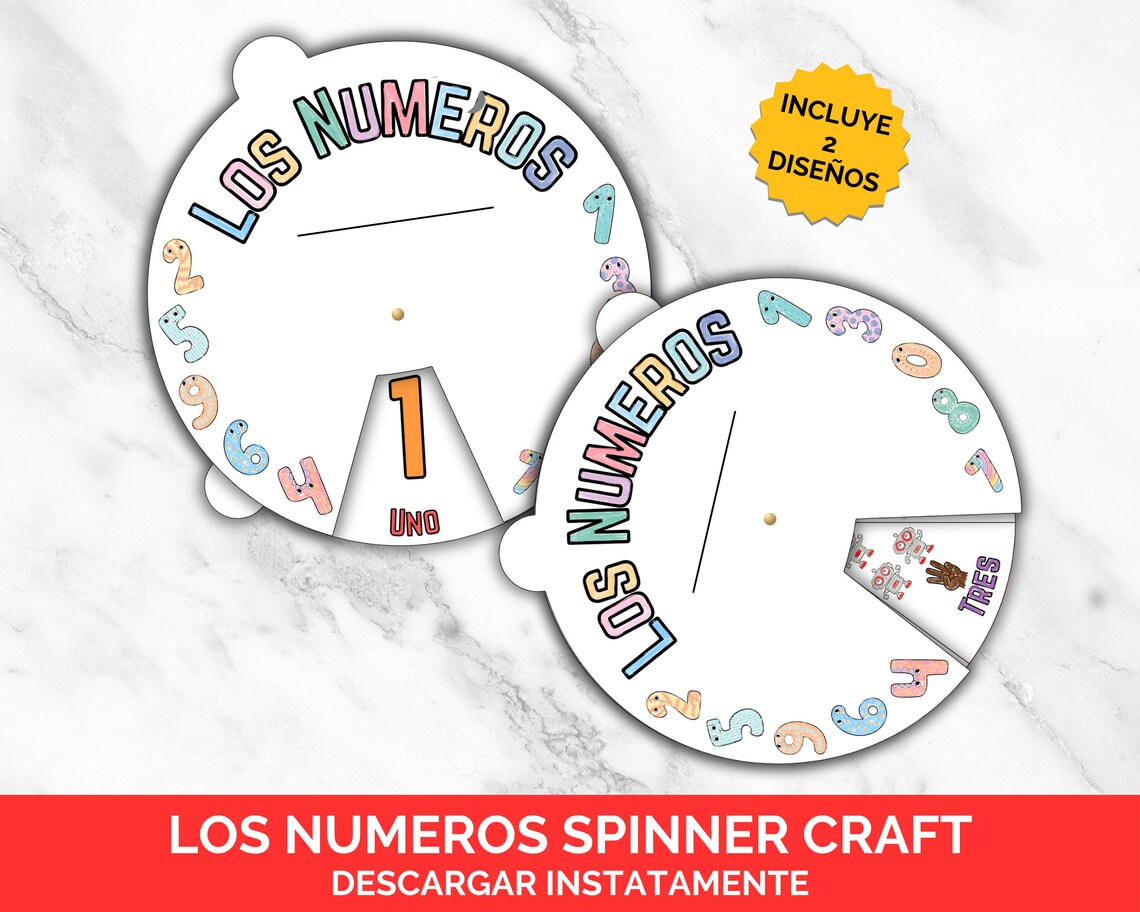 Los Numeros Spinner Wheel Craft, Printable Spanish Flash Card Craft ...