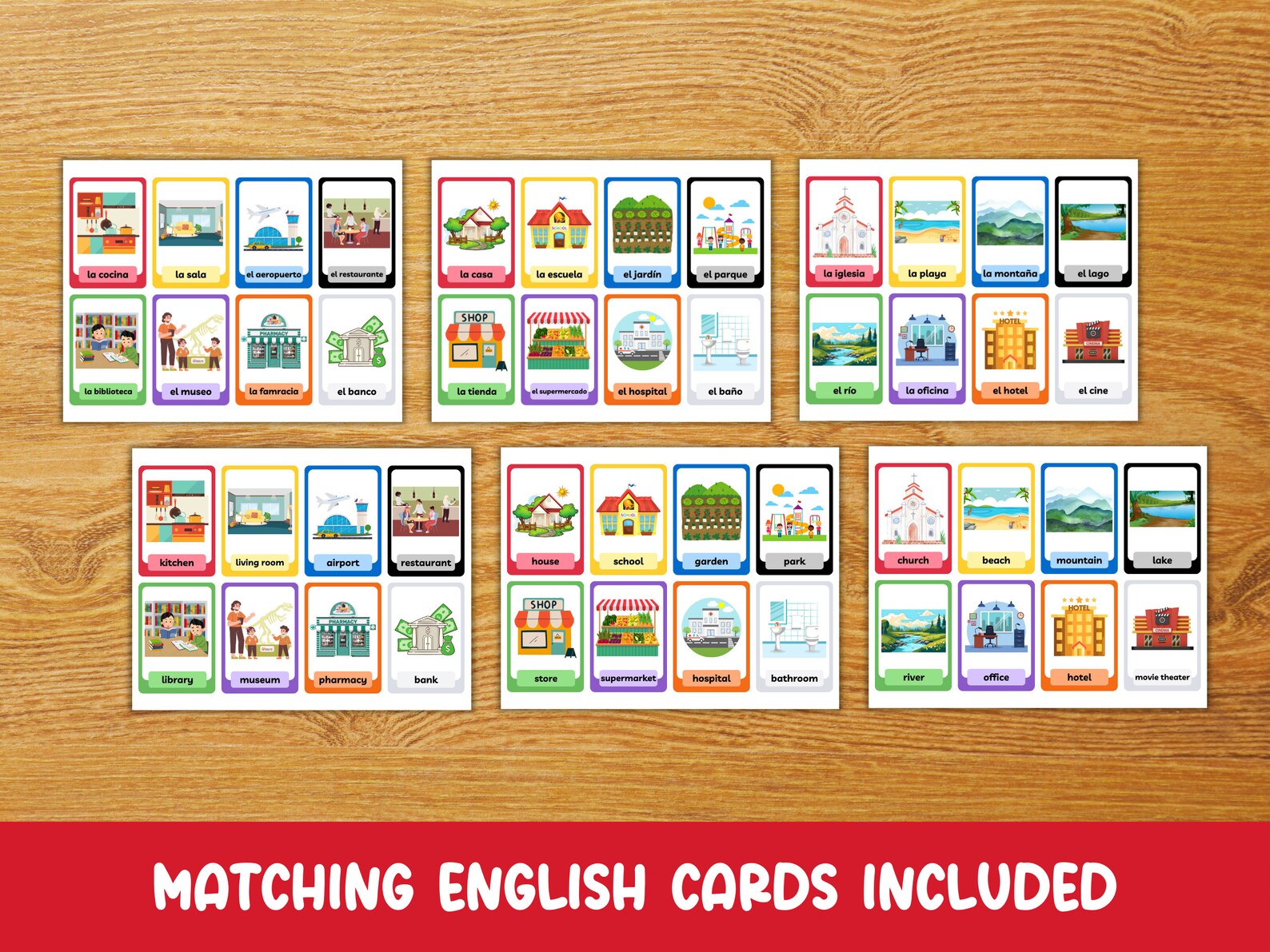 Printable Bilingual Places Flash Card, Lugares Tarjetas Para Niños ...