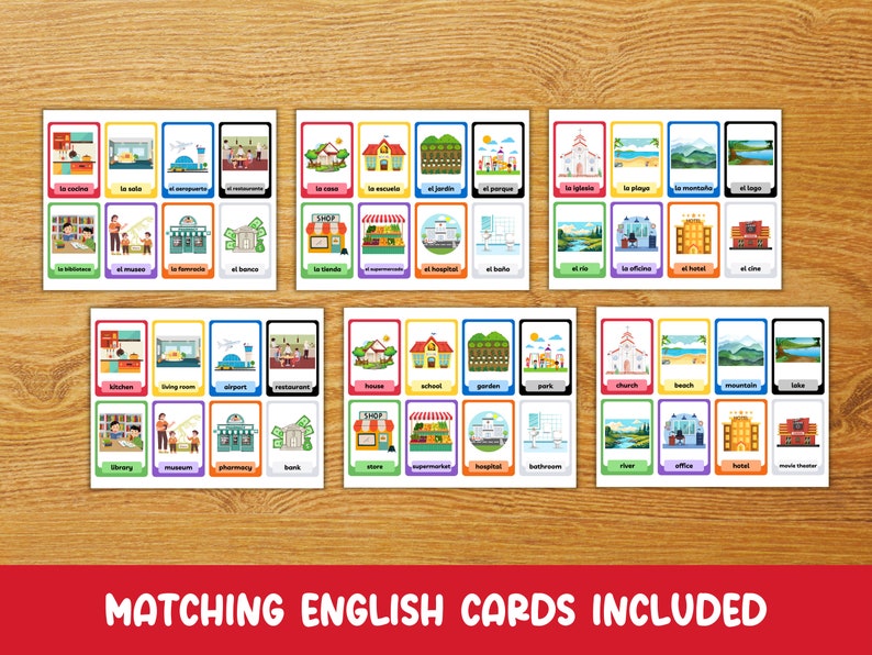 Printable Bilingual Places Flash Card, Lugares Tarjetas Para Niños ...