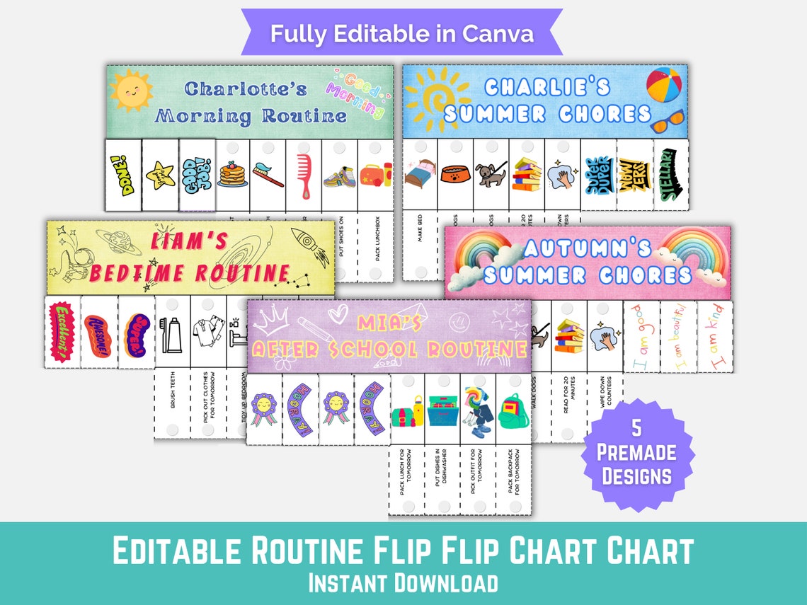 Editable Flip Routine Chart, Visual Chore Chart, Daily Routine Chart ...