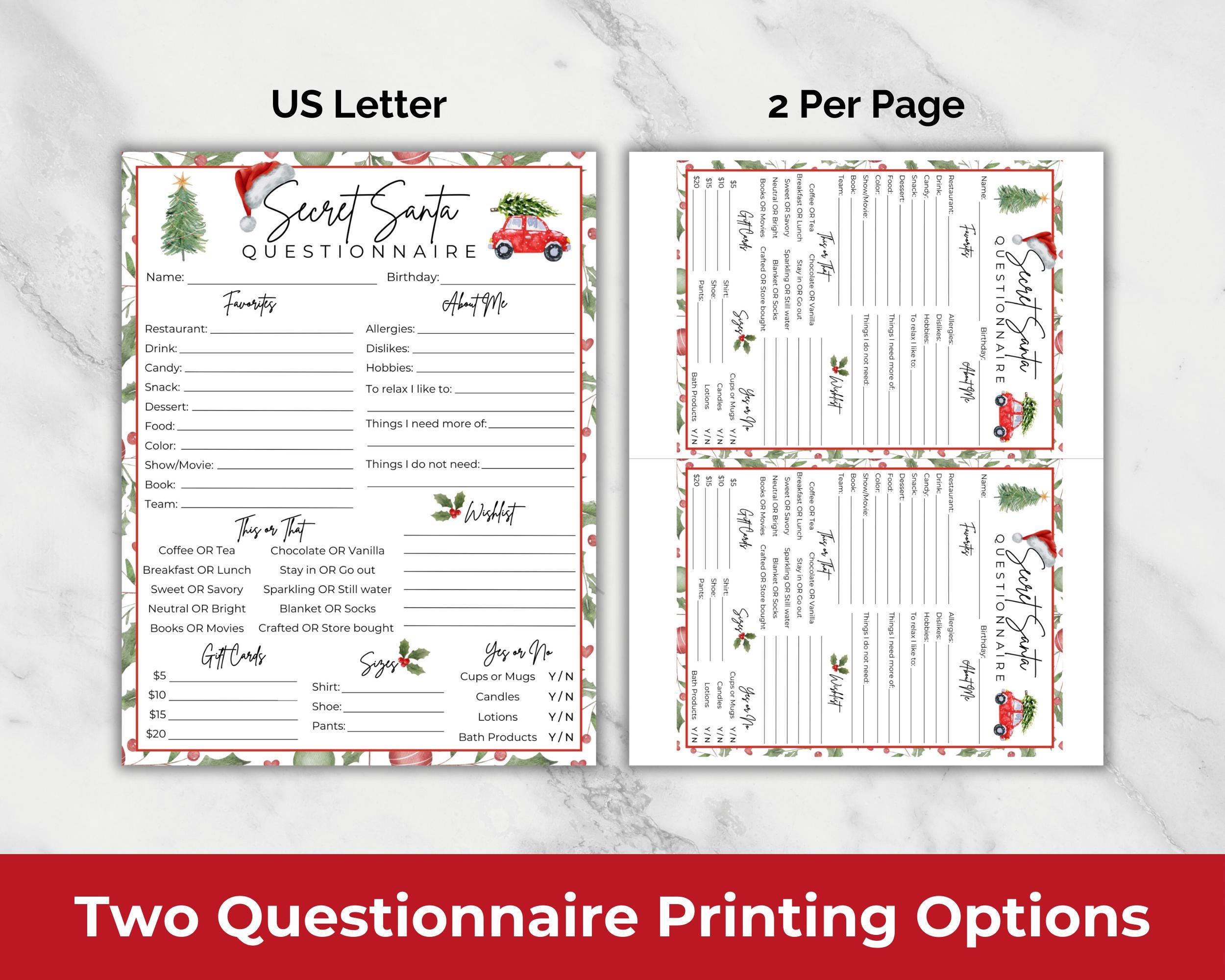 Secret Santa Questionnaire Game, Employee Favorite Things, Friendsmas ...