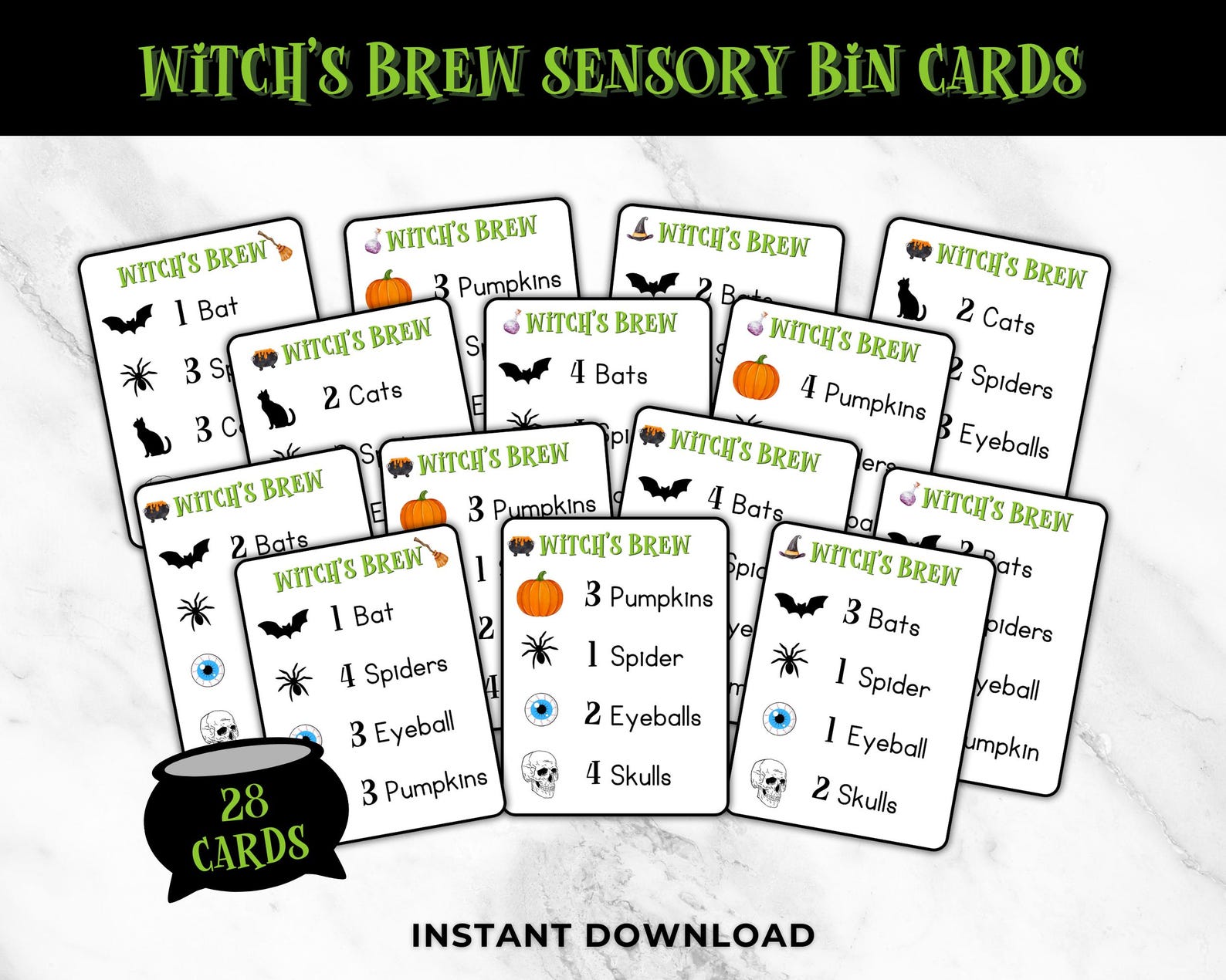 Witch's Brew Sensory Bin Task Cards, Halloween Printable Sensory Play ...
