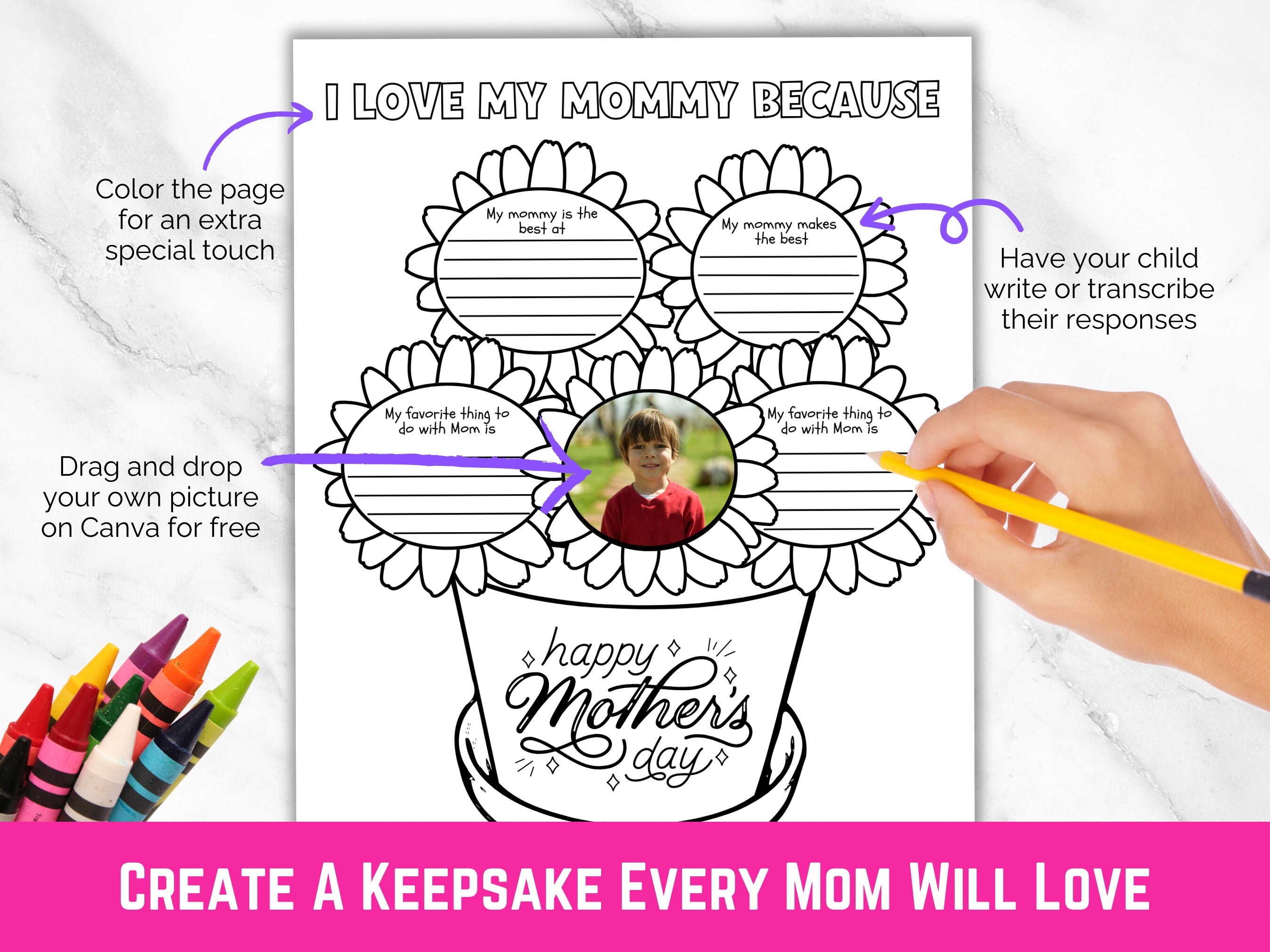 I Love Mom Coloring Page, Printable Mother's Day Activity, Mothers Day ...