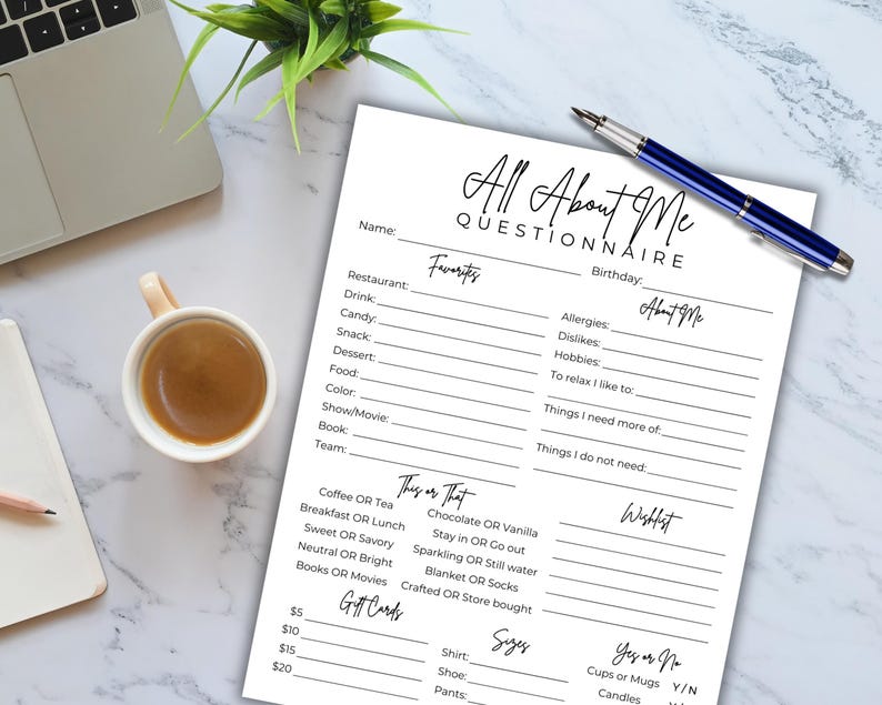 Team Building 'all About Me' Questionnaire: Employee Survey (fillable ...