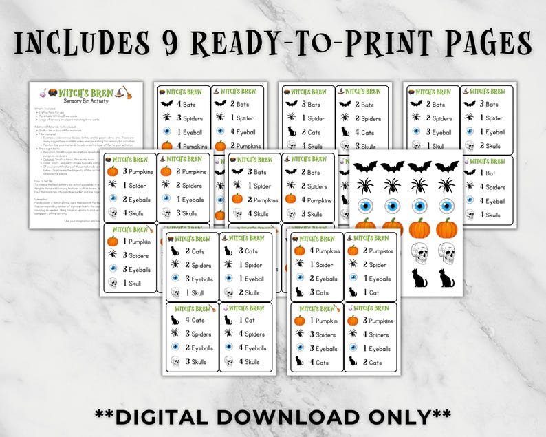Witch's Brew Sensory Bin Task Cards, Halloween Printable Sensory Play ...