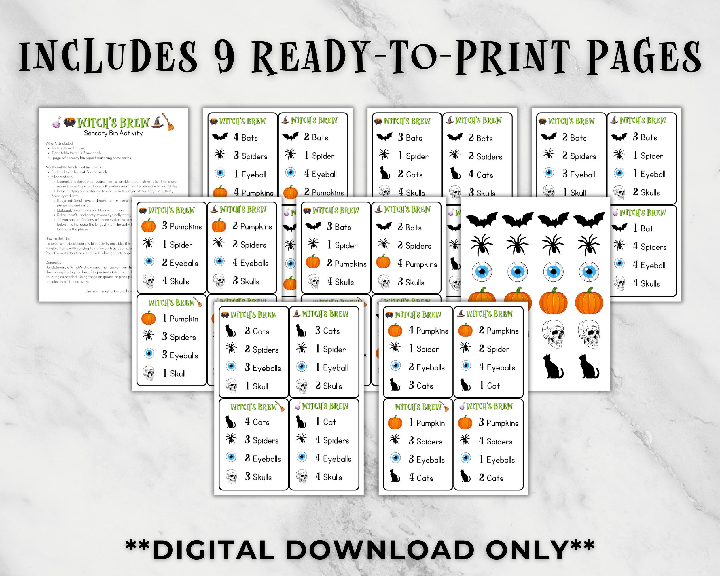 Witch's Brew Sensory Bin Task Cards, Halloween Printable Sensory Play ...