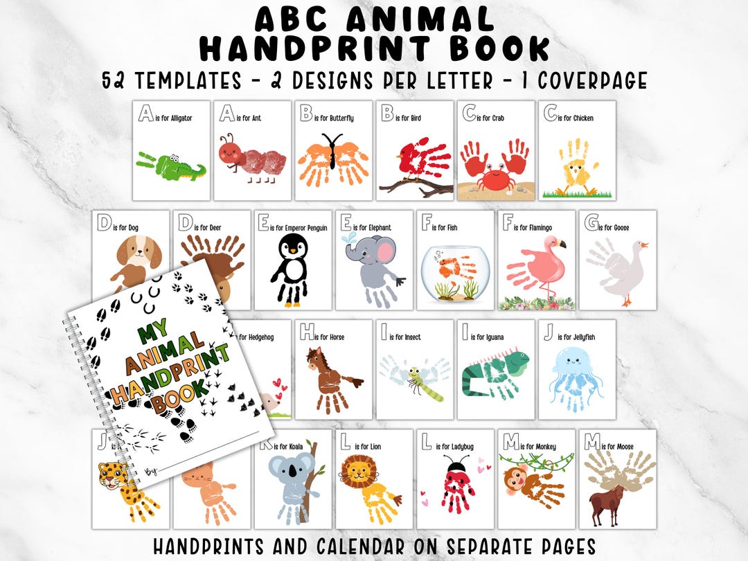 ABC Alphabet Handprint Craft, Animal Handprint Memory Book, A-Z ...