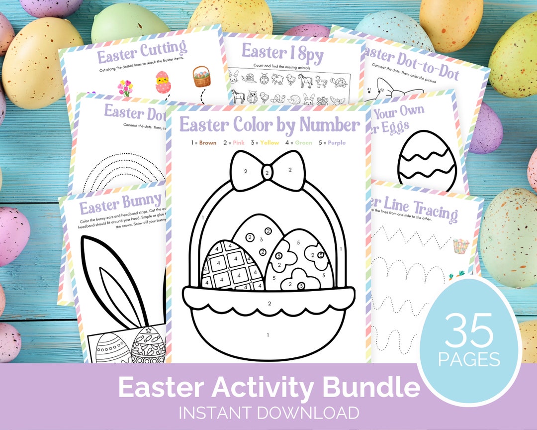 Easter Activity Bundle, Color by Number Easy, Easter Coloring Pages ...